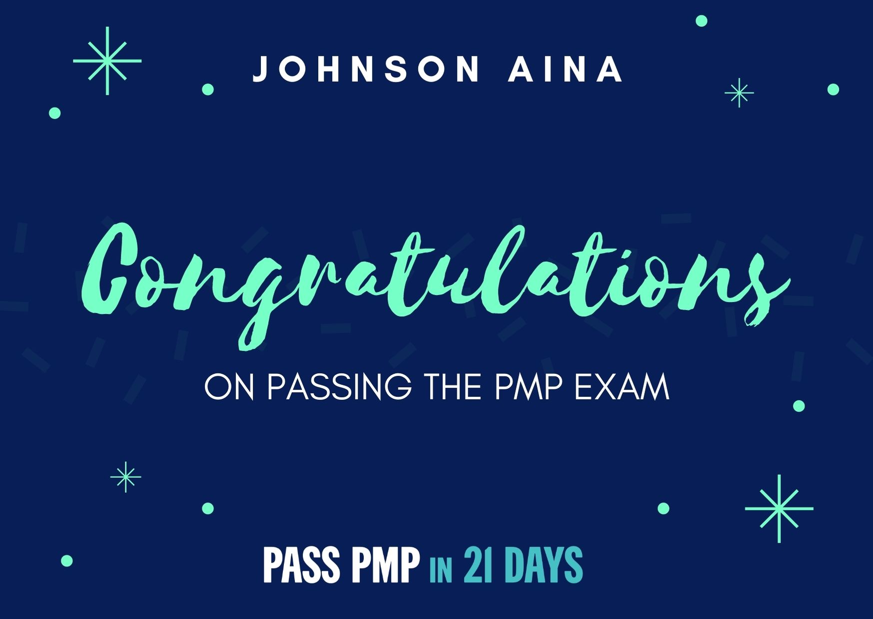 Congratulations Johnson Aina - You Are A PMP Finally 🙂 - Kavita Sharma