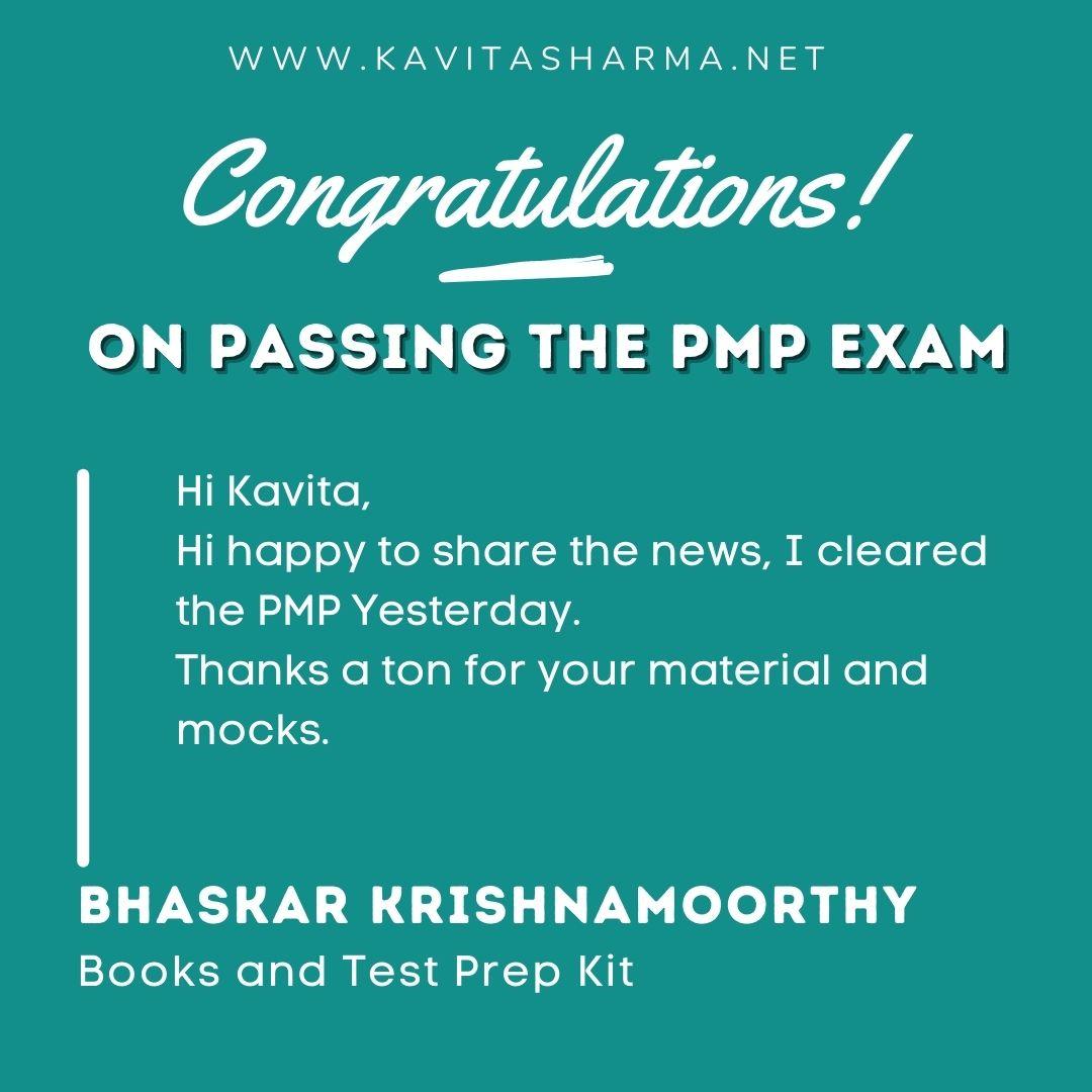 Congratulations On Passing The PMP Exam, Bhaskar - Kavita Sharma